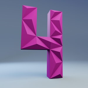 Papercraft 3D FOUR 4 NUMBER Birthday Party Decor Pepakura Low Poly ...