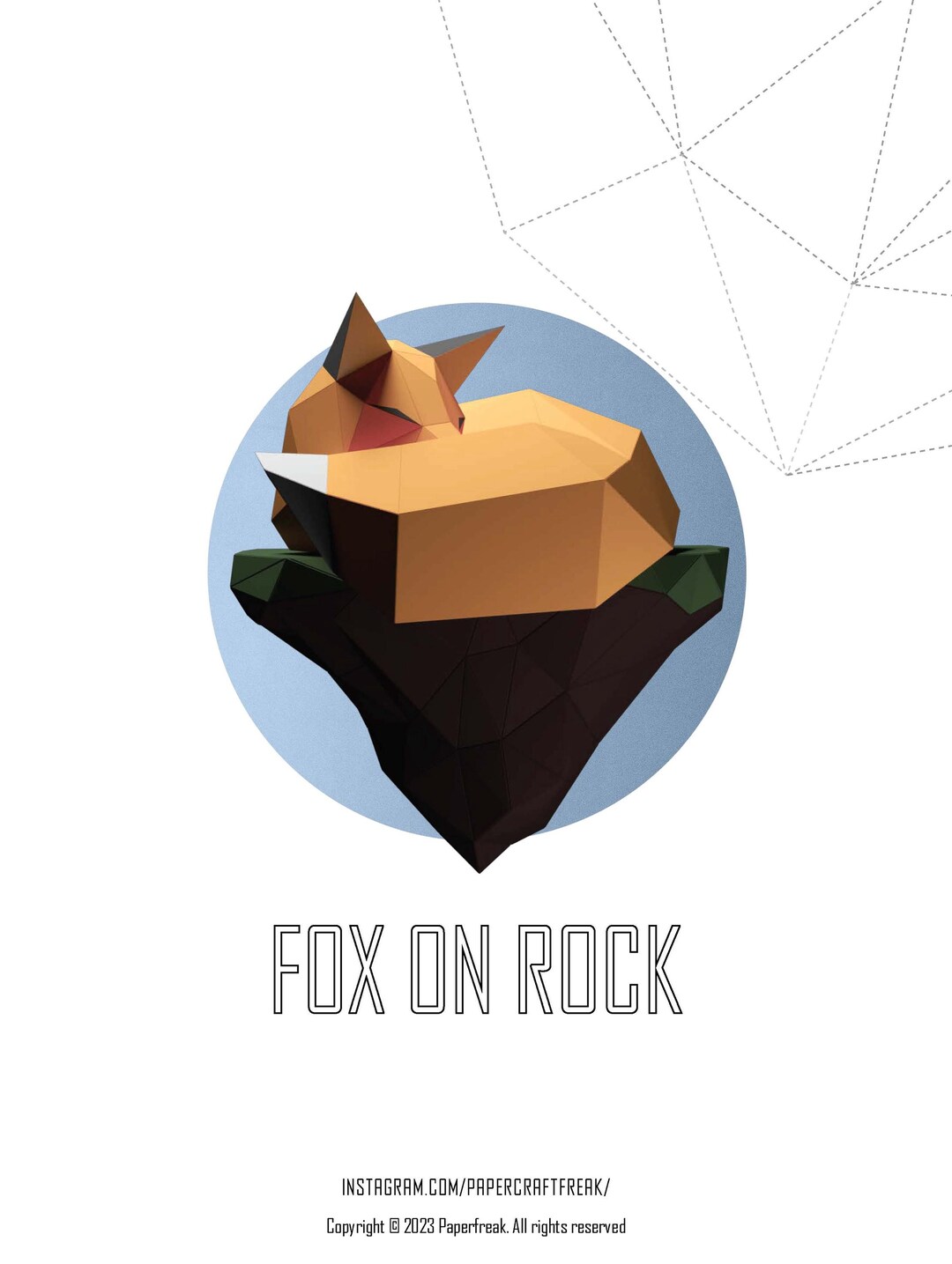 Papercraft 3D FOX ON ROCK Low Poly Paper Sculpture Printable Diy Wall ...