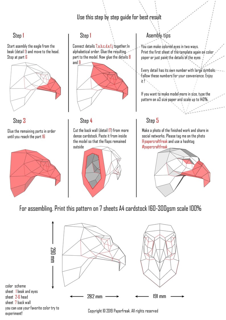 Papercraft 3D EAGLE Head Pepakura PDF Template Low Poly Paper Sculpture ...