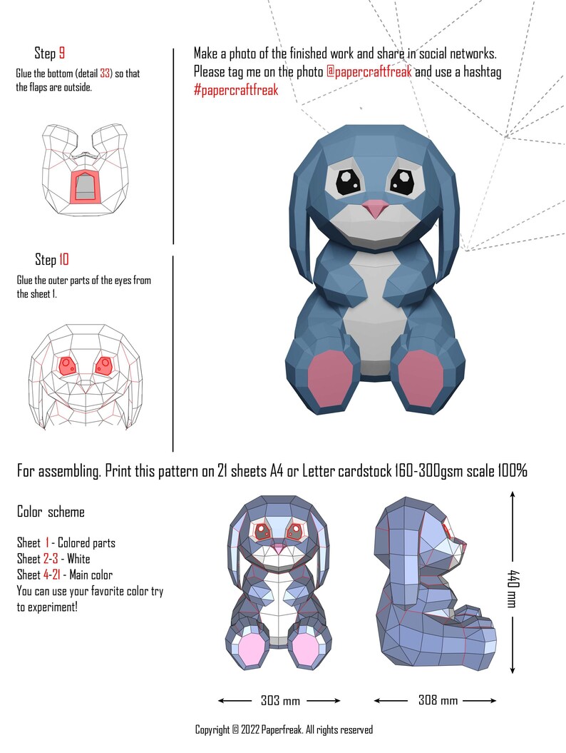 Papercraft 3d RABBIT BUNNY BIG 3D Low Poly Paper Sculpture Diy Gift ...