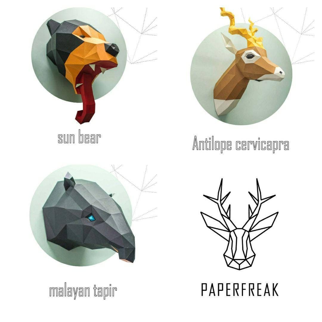 Papercraft 3D RARE ANIMAL PACK Malayan Tapir Sun Bear Biruang Antelope ...
