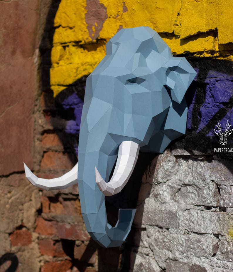 Papercraft 3D MAMMOTH HEAD Woolly Elephant Pepakura Low Poly Paper ...