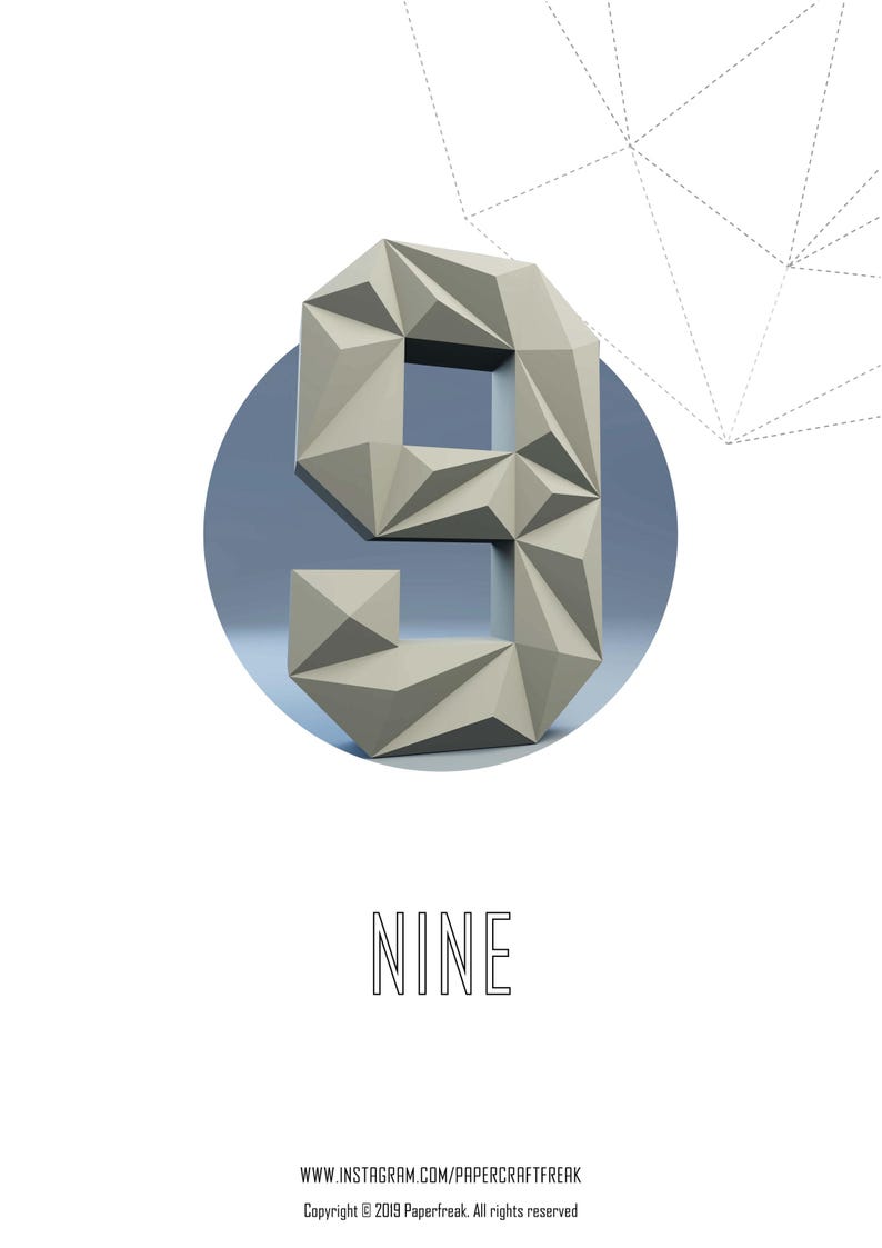 Papercraft 3D NINE 9 NUMBER Birthday Party Decor Pepakura Low Poly ...