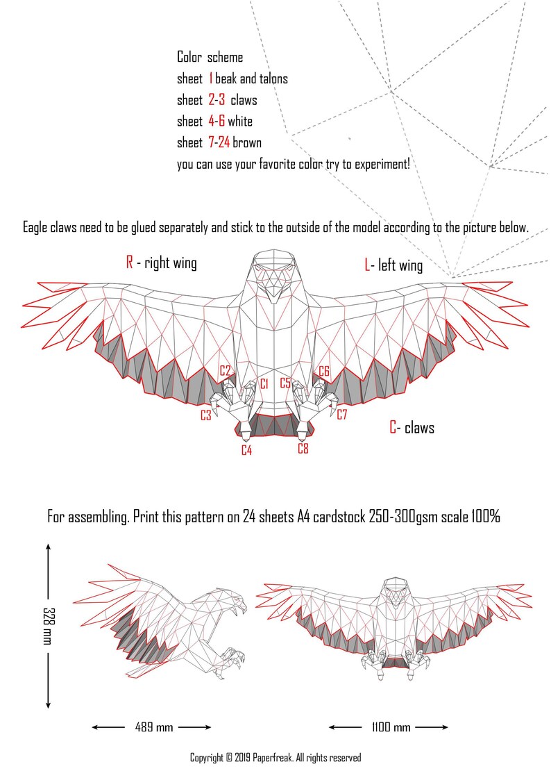Papercraft 3D DIVING EAGLE Bird Pepakura PDF Template Low Poly Paper ...
