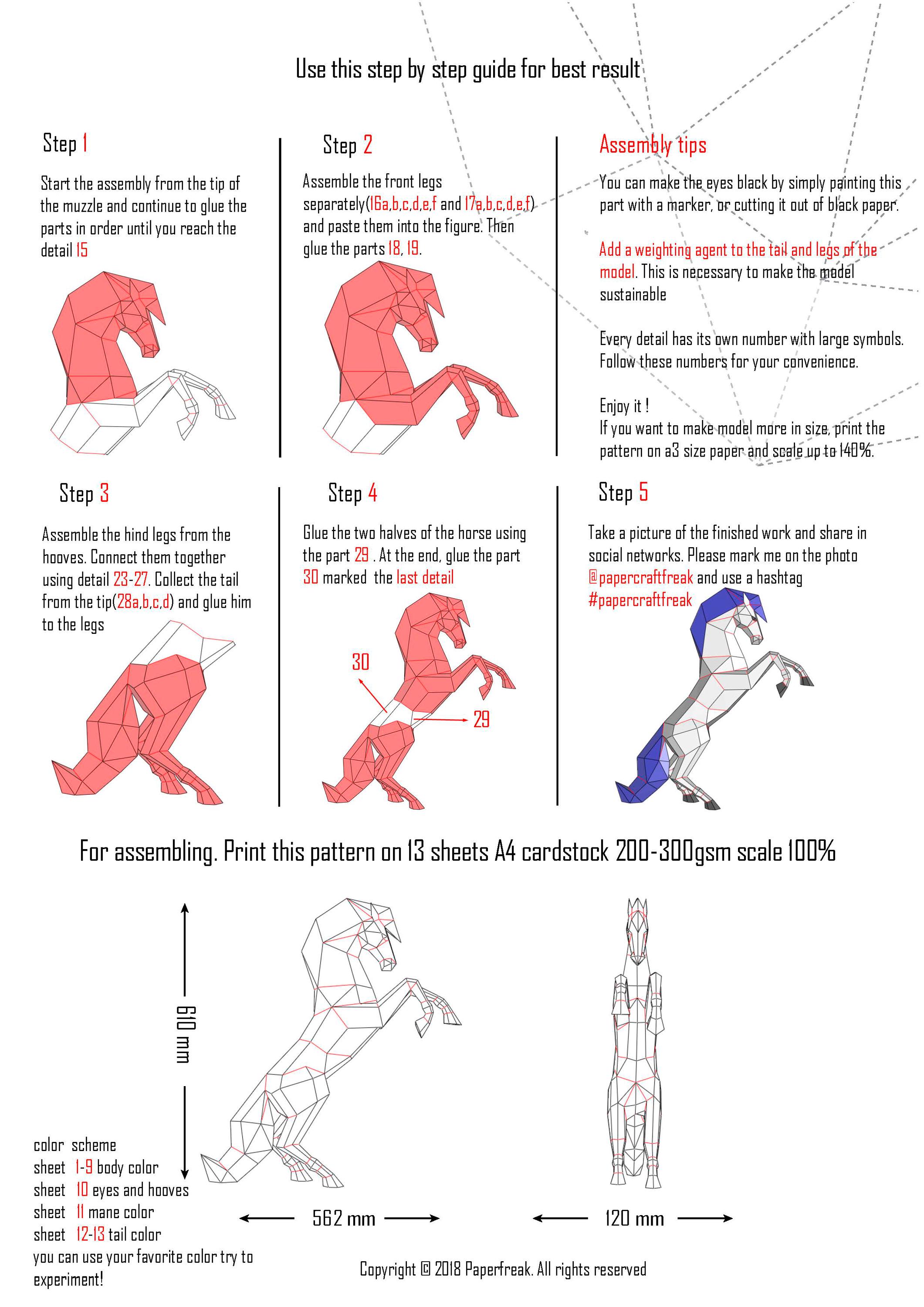 Papercraft 3D Rearing HORSE Low Poly Paper Sculpture DIY Gift Decor for ...