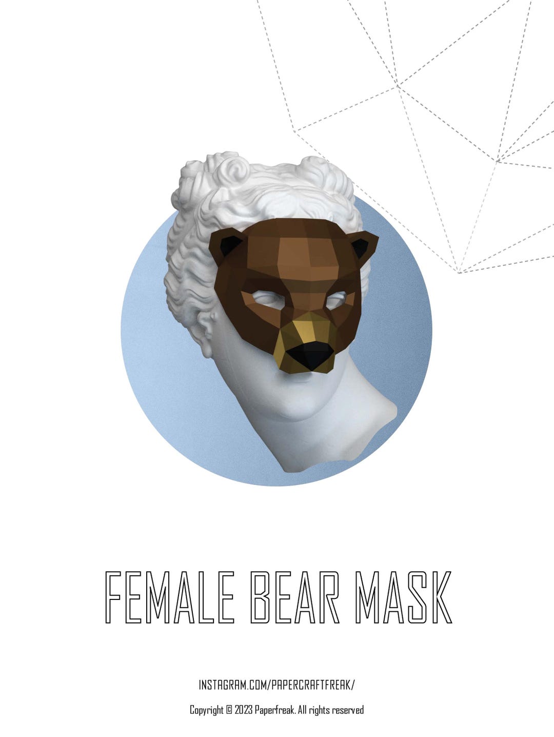 Papercraft 3D BEAR WOMAN Half MASK Halloween Pepakura Party Low Poly ...