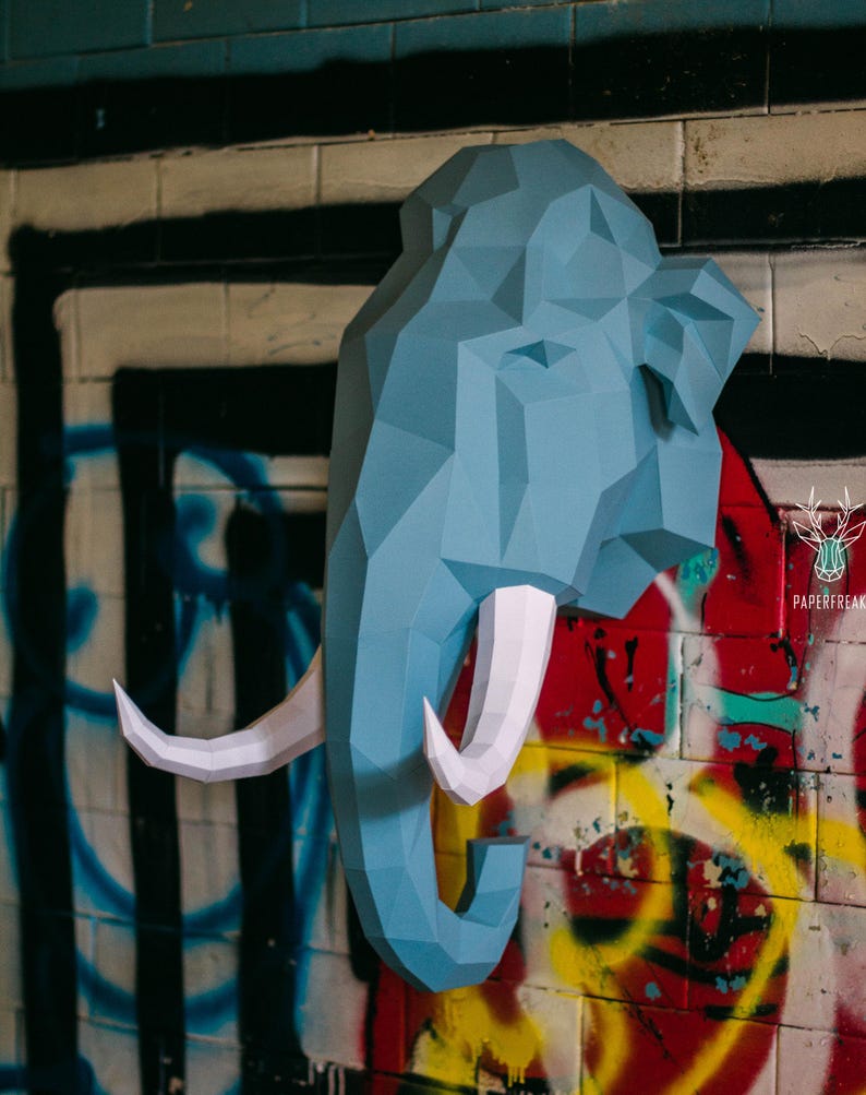 Papercraft 3D MAMMOTH HEAD Woolly Elephant Pepakura Low Poly Paper ...