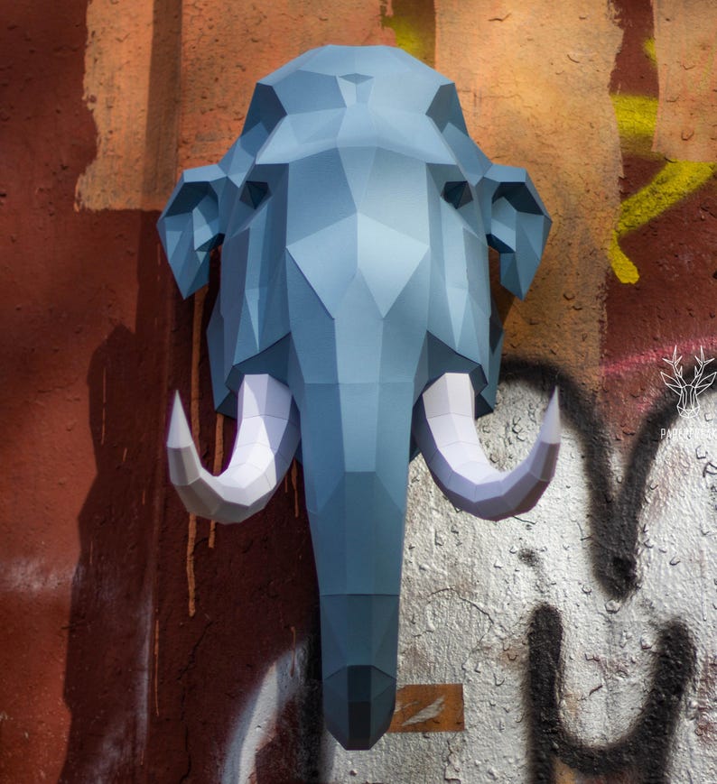 Papercraft 3D MAMMOTH HEAD Woolly Elephant Pepakura Low Poly Paper ...