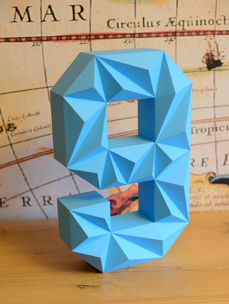 Papercraft 3D NINE 9 NUMBER Birthday Party Decor Pepakura Low Poly ...