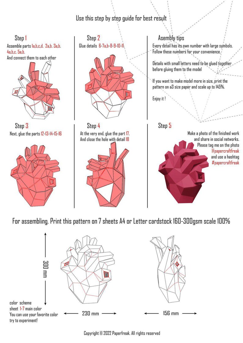 Papercraft 3D REAL ANATOMICAL HEART Pepakura Pdf Template Low Polygonal ...