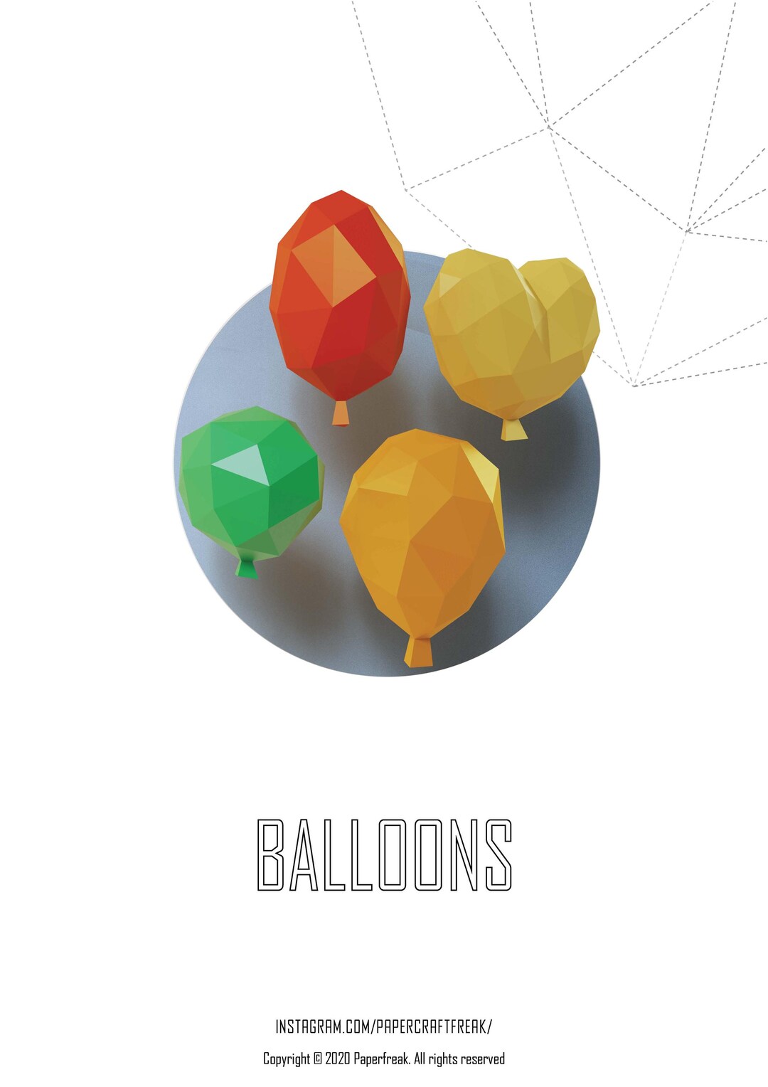 Papercraft 3D 4 BALLOONS + Wall Bonus Pepakura Pdf Template Low ...
