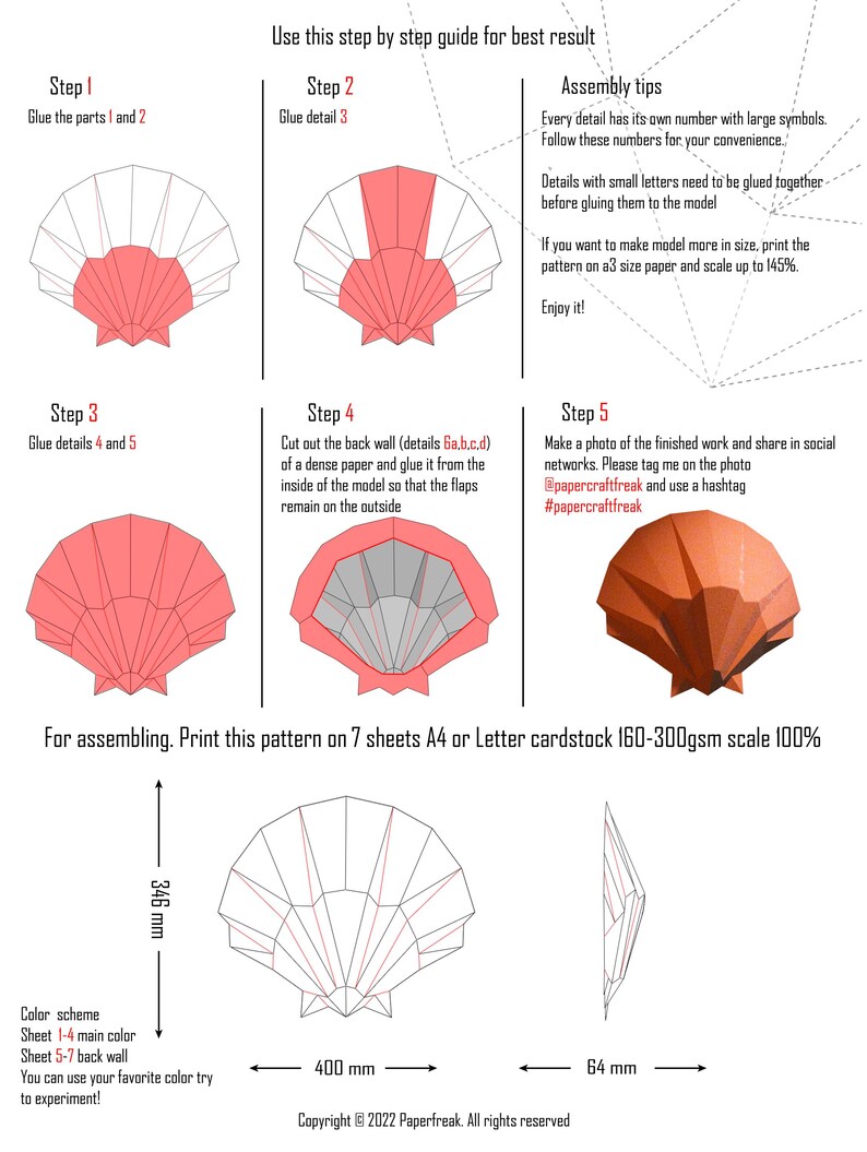 Papercraft 3d SHELL #1 Pepakura Sea Creatures Paperfreak Low Poly ...