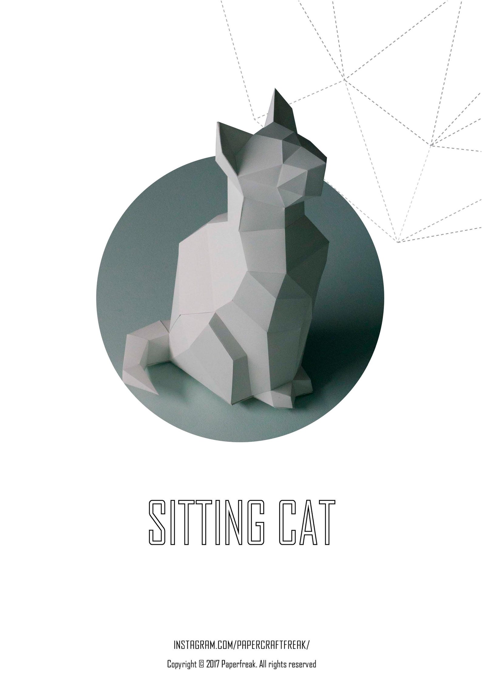 Papercraft 3D SITTING CAT Figure Pepakura Pdf Template Low Polygonal ...