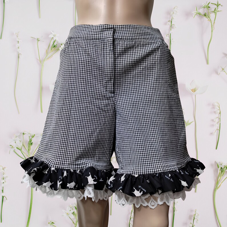 Upcycled Shorts, Black and White Check, Ruffle Hem, Large - Etsy