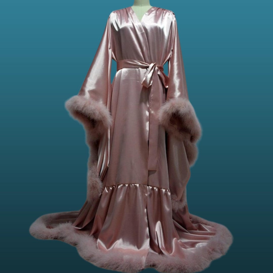 Custom Made Luxury Pink Fur Trim Bridal Robe,bridal Nightgown Peignoir ...