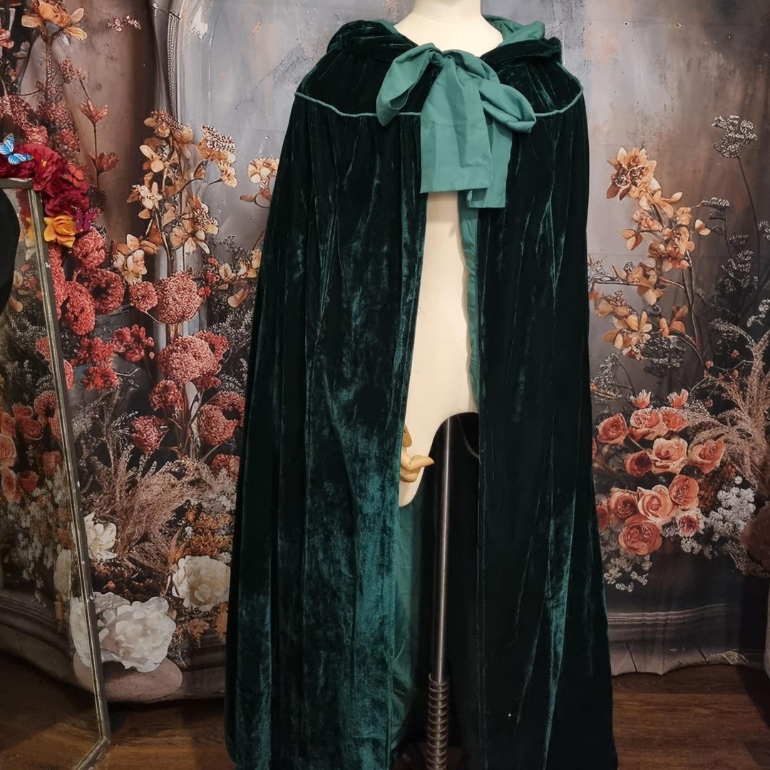 Custom Made Luxury Green Velvet Hooded Bridal Robe, Romantic Regency ...