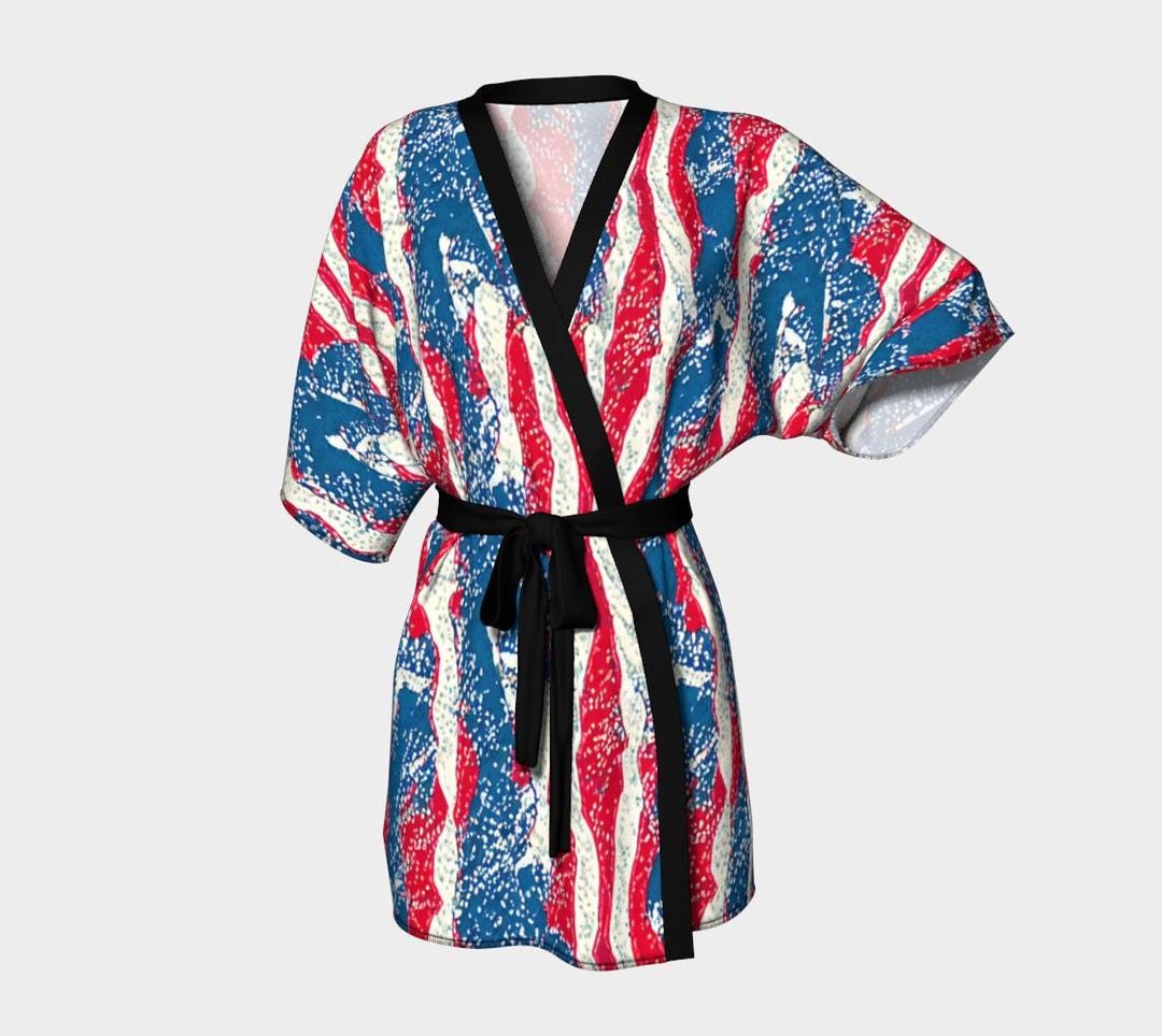 American Flag Kimono Robe Patriotic Flag Dressing Gown Pure Silk ...