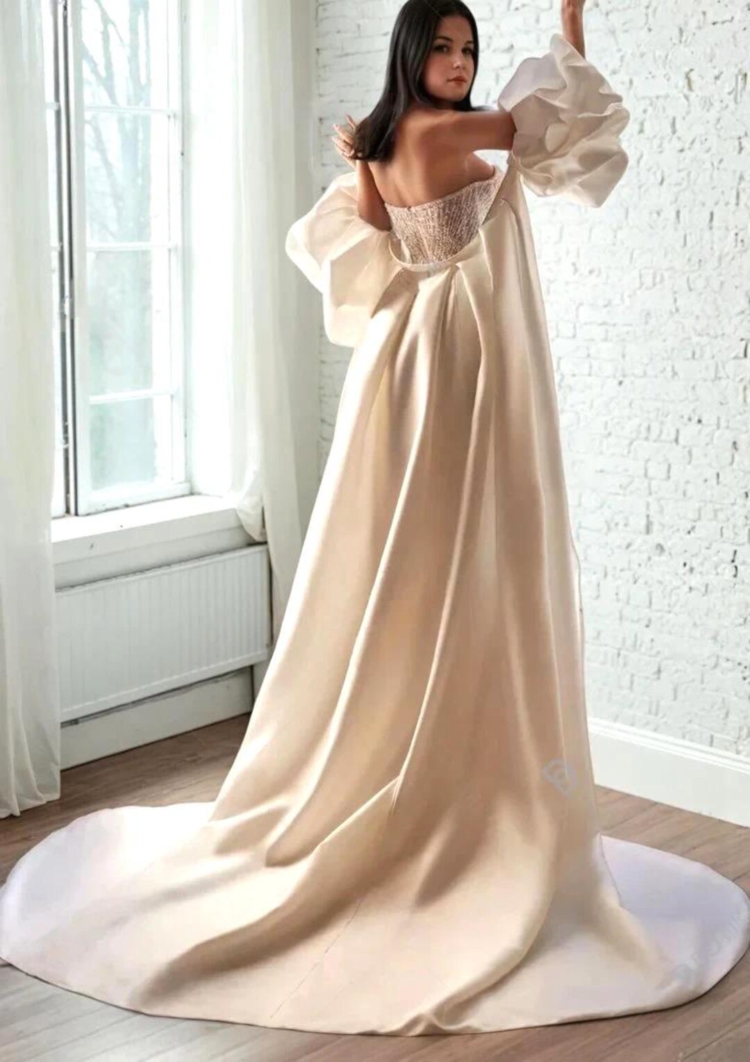 Dramatic Cape Ivory Satin Wedding Dress Sleeves Satin Bridal Bolero ...