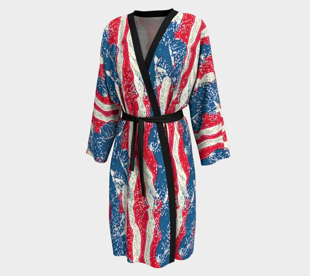 American Flag Robe Patriotic Flag Dressing Gown Pure Silk Bridesmaid ...