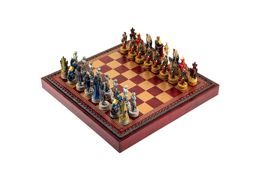Italian Set Chess Pieces King Arthur+chess Board Leatherette Gold ...