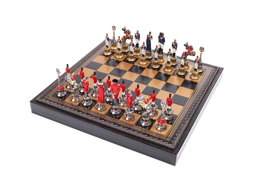Italian Set Chess Pieces Napoleon HT + Chess Board Leatherette Gold ...