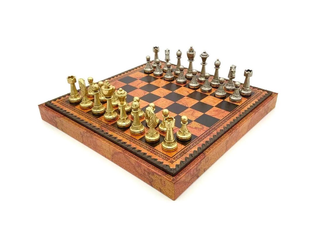 Italian Set Chess Pieces Staunton+chess Board Leatherette Globe Map 35 ...