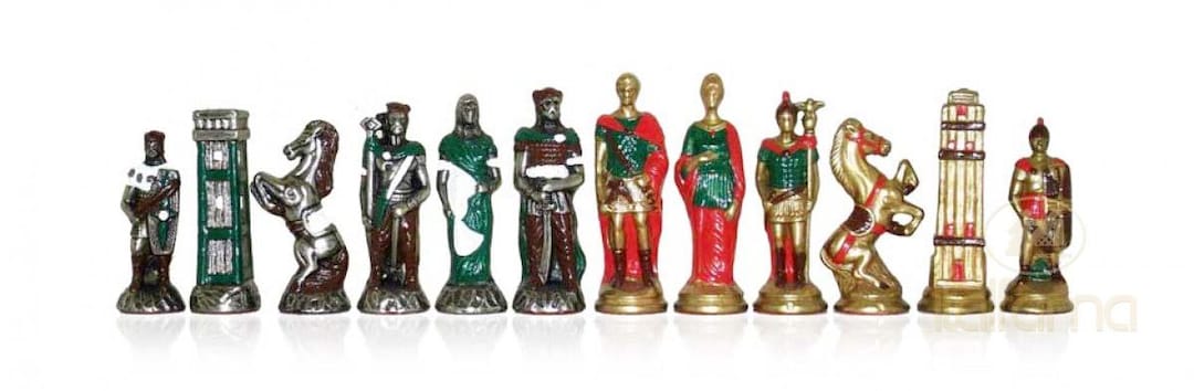Italian Chess Pieces Romans Vs Barbarians – Hand Painted Metal Set ...