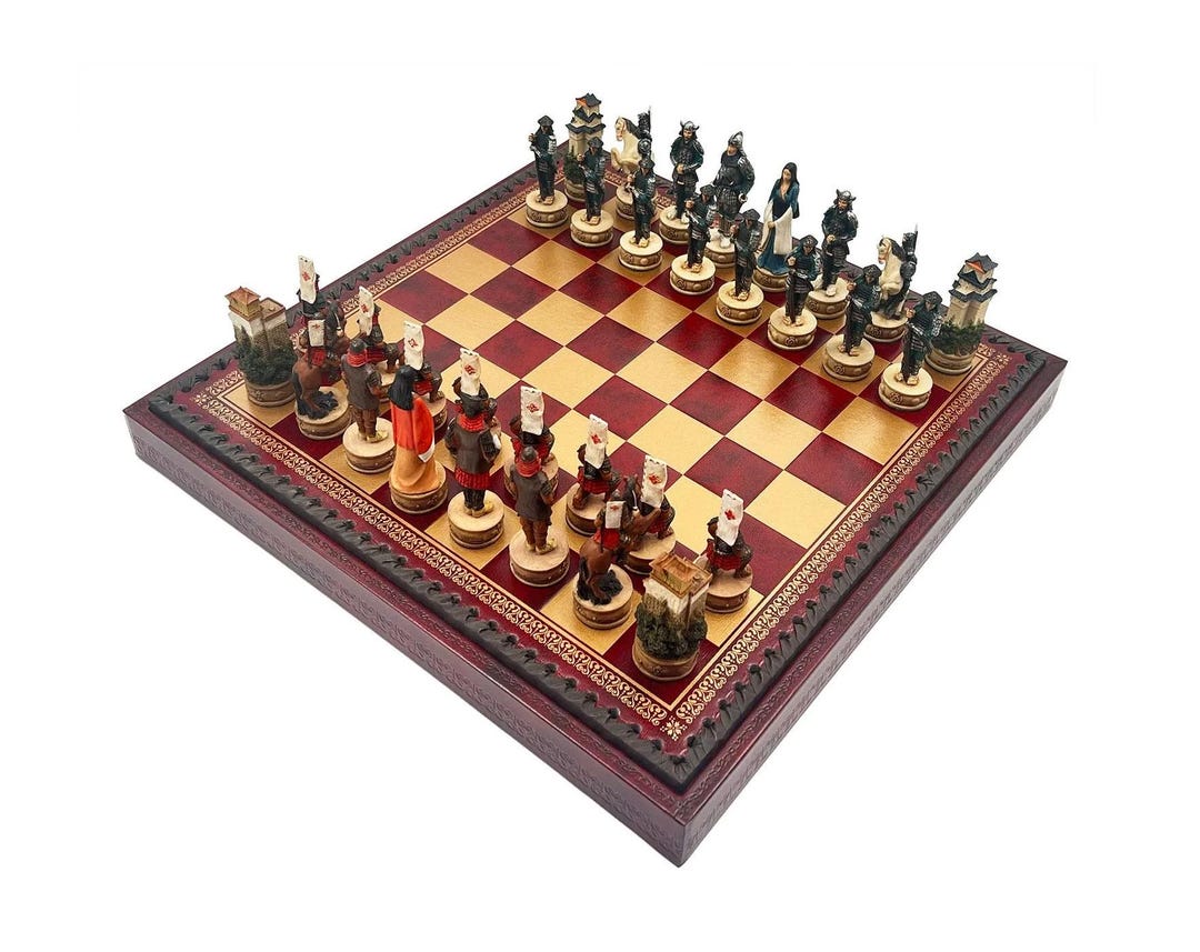 Italian Set Resin Samurai+italian Chess Board Gold/burgundy 35 - Etsy