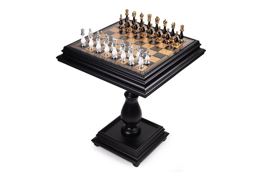 Italian Chess Table + Italian Chess Pieces Brass/beech Wood Gold/silver ...