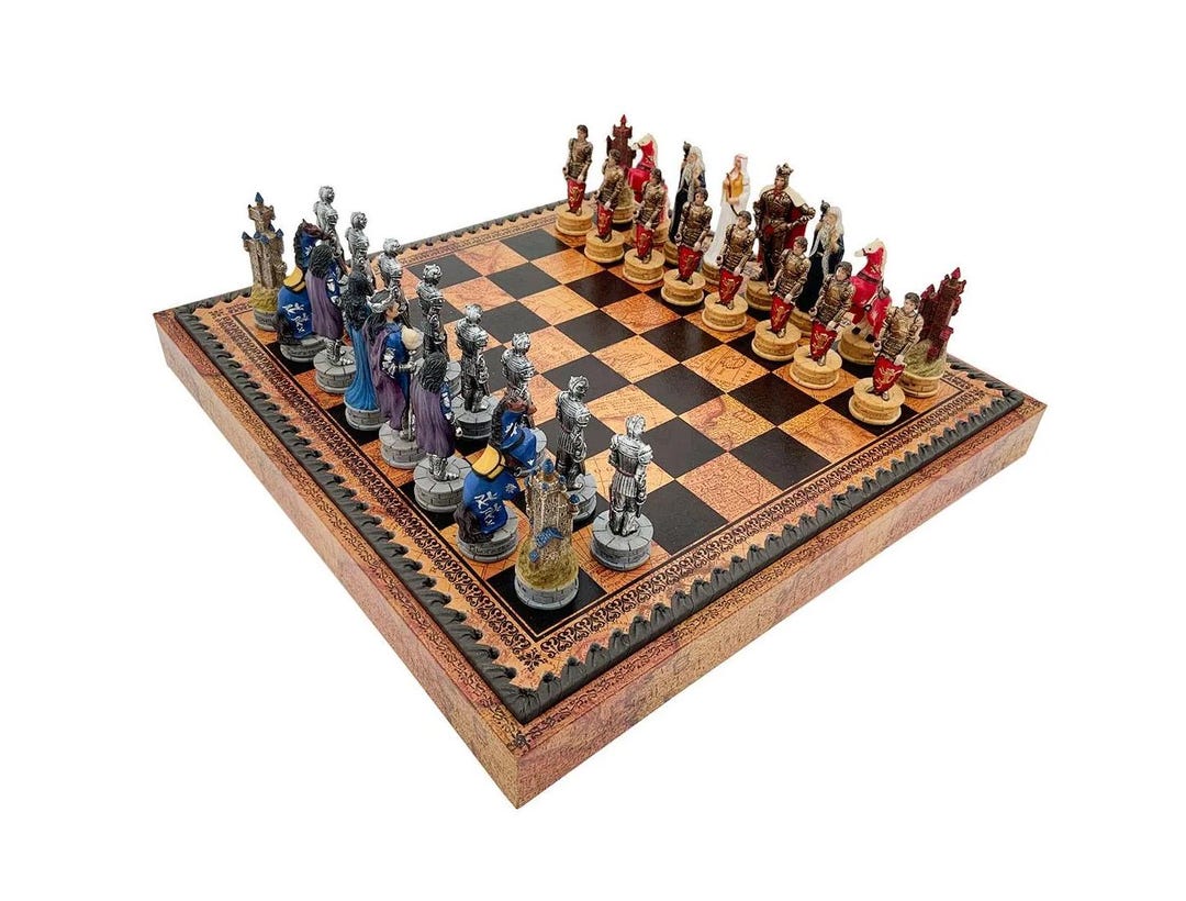Italian Set Chess Pieces King Arthur+chess Board Leatherette Globe Map ...