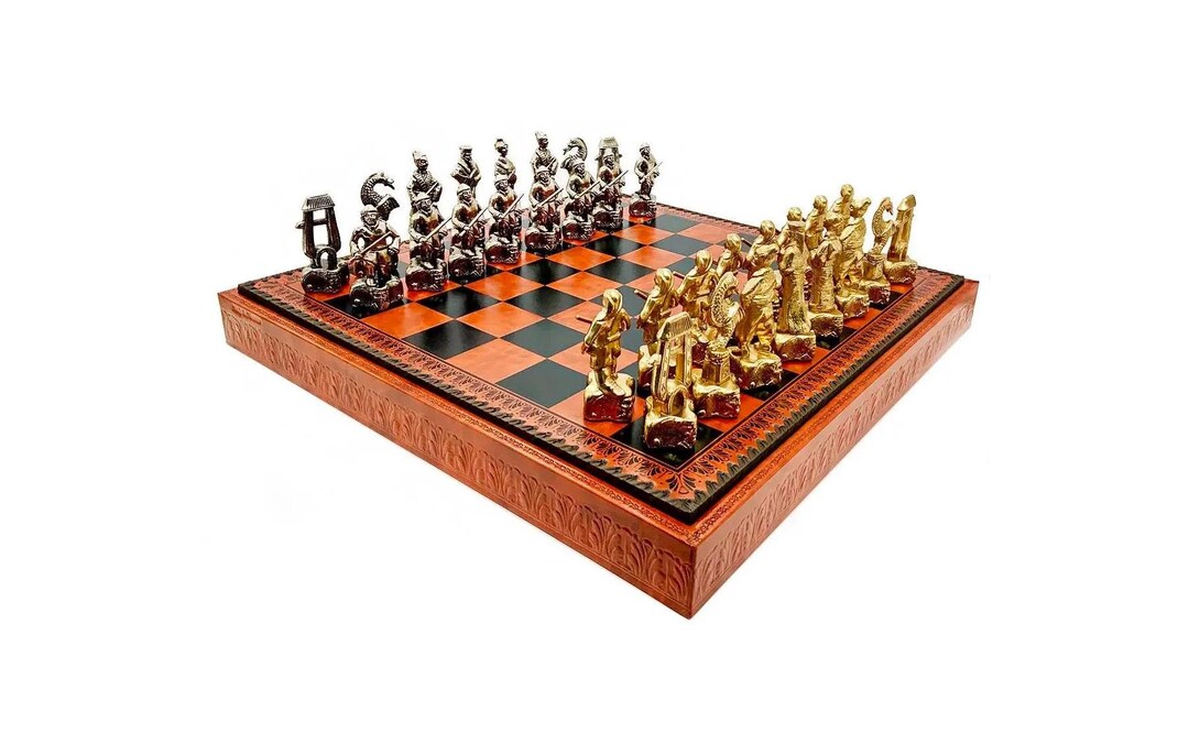 Italian Set Chess Pieces Metal Samurai+chess Board Brown/black 48 - Etsy