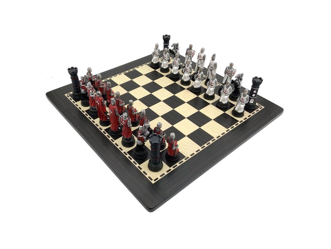 Italian Set Chess Pieces Templars+chess Board Fibreboard Wood Ebony 40 ...