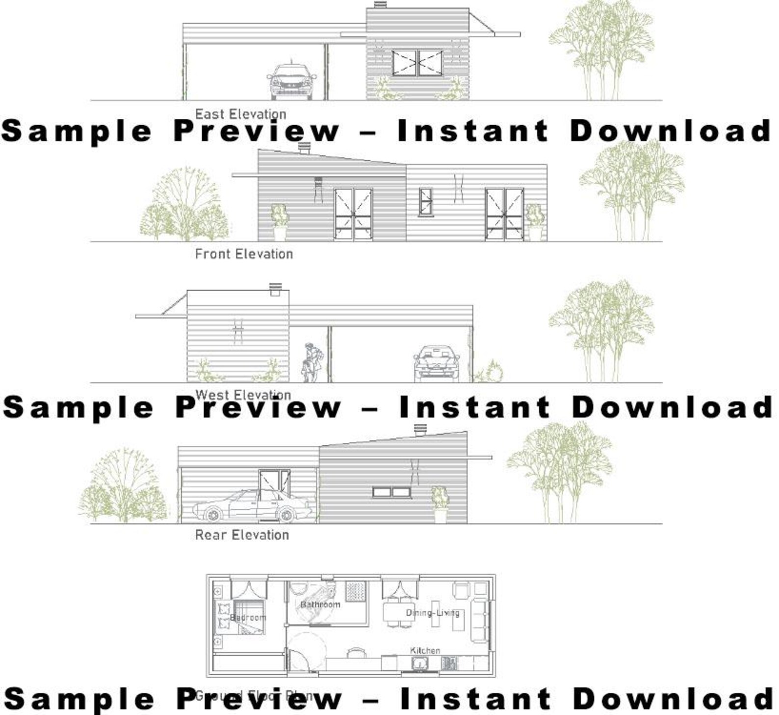 Modern Modüler Tiny House Plan | DWG + PNG | Prefab Small House Design ...