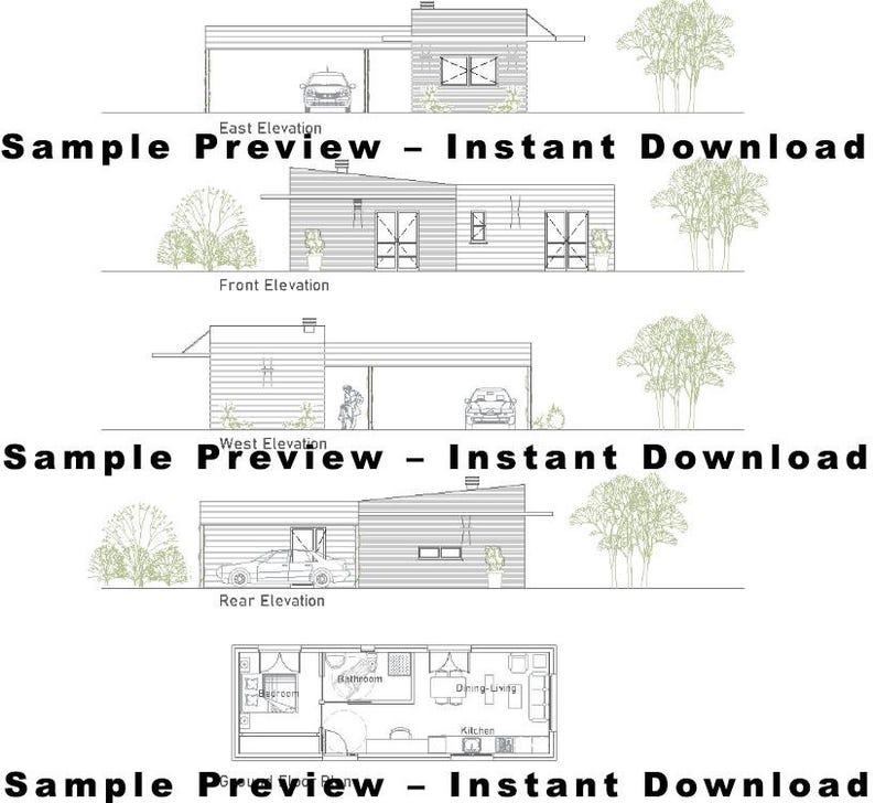 Modern Modüler Tiny House Plan | DWG + PNG | Prefab Small House Design ...