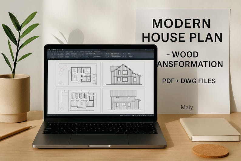 Modern 2-story House Plan (180sqm) Wood & Stone Facade | DWG + PDF ...