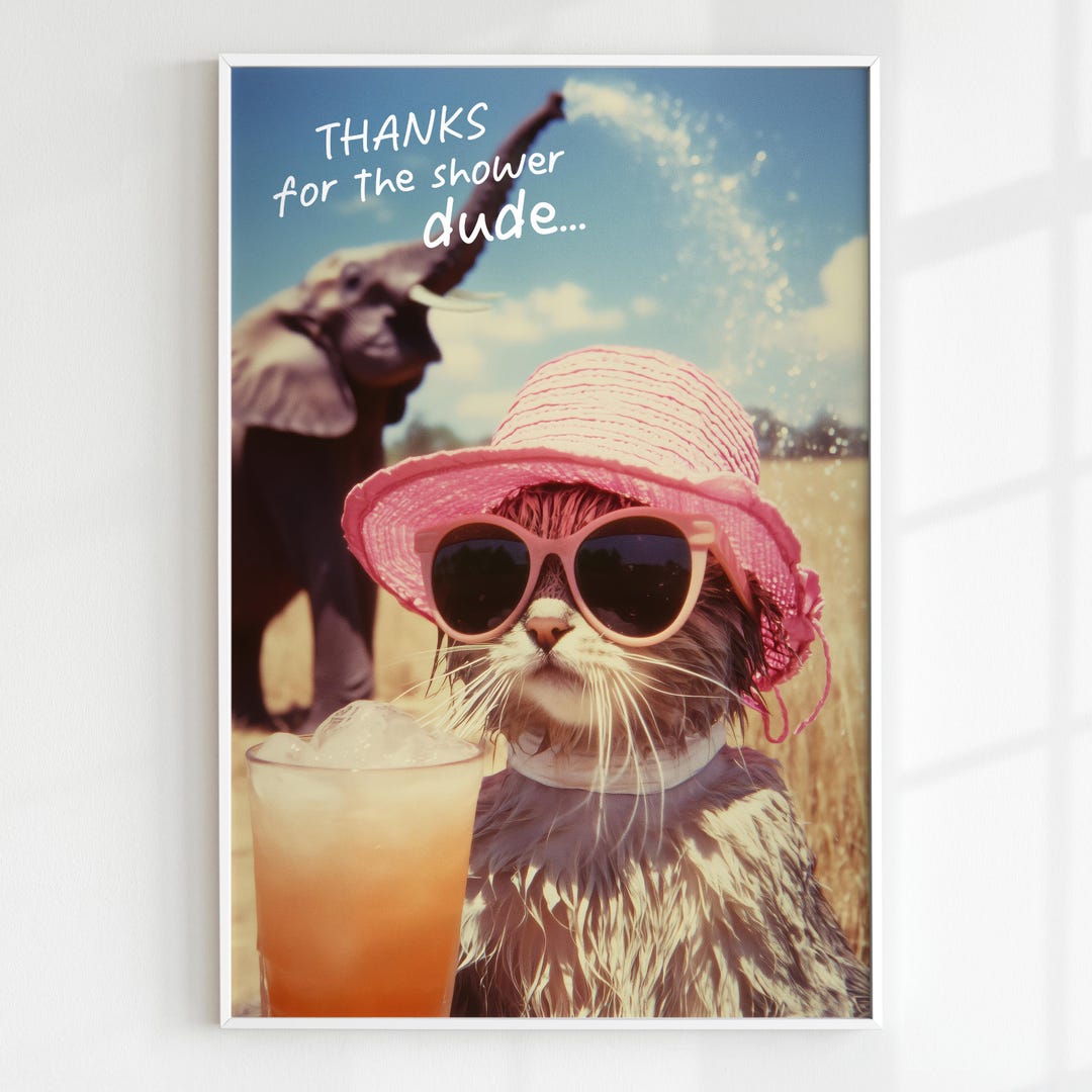 Grumpy Cat Poster – Funny Cat Wall Art With Elephant, Retro Meme Design ...