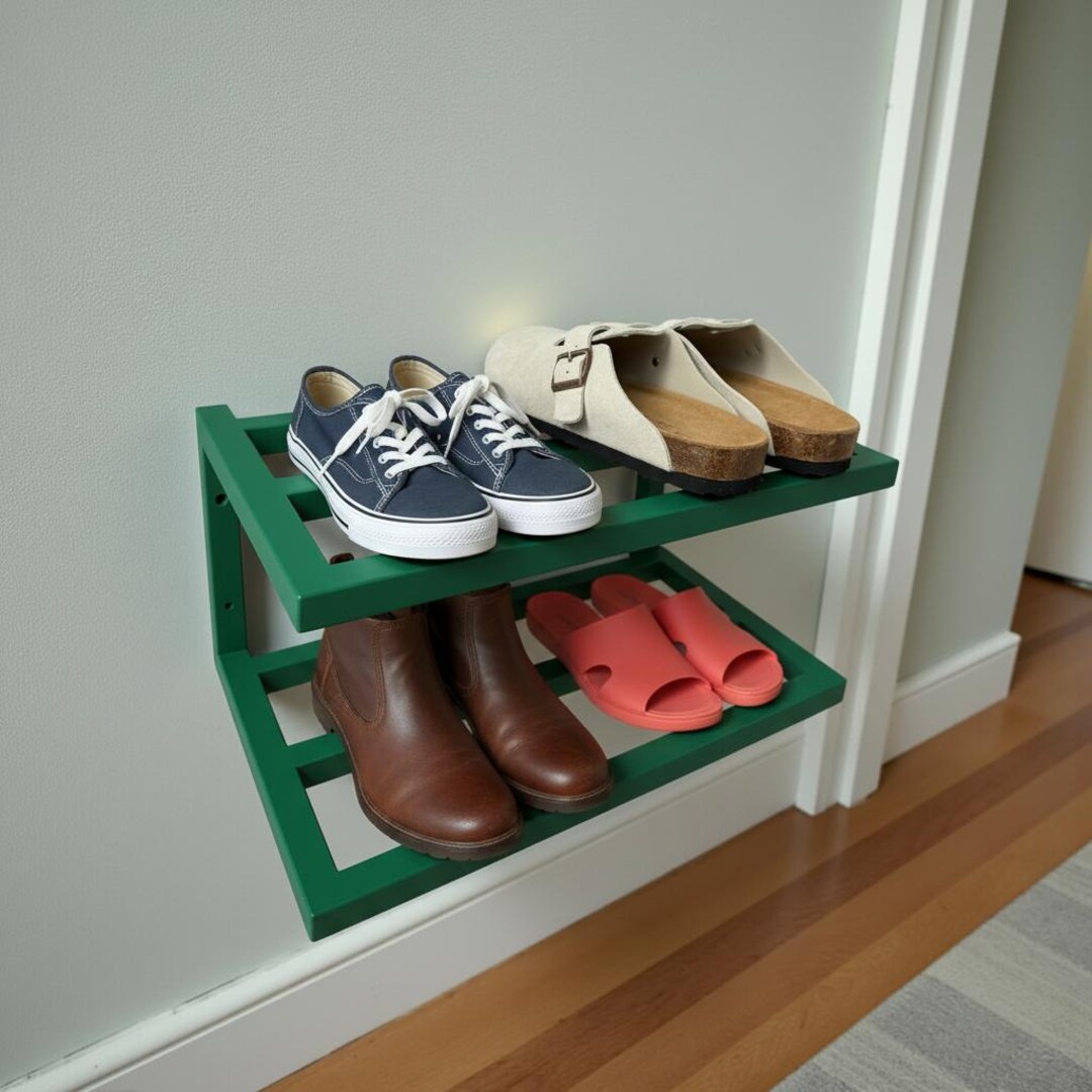 Green Floating Wall Shoe Shelf, Space Saving Rack - Etsy