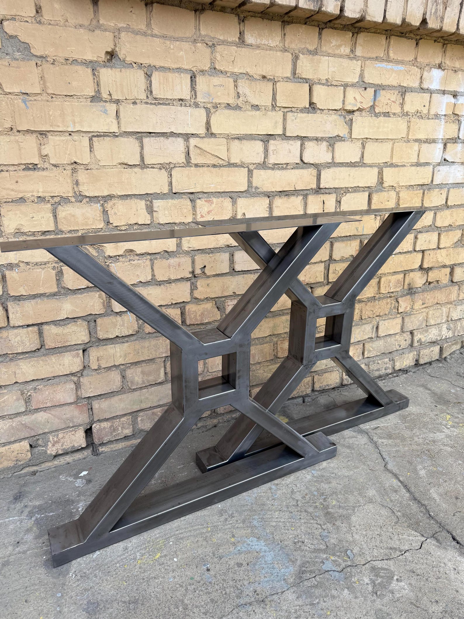 Clear Lacquered Steel Table Legs - Sculptural X Base, Industrial Metal ...