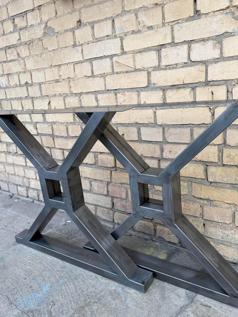 Clear Lacquered Steel Table Legs - Sculptural X Base, Industrial Metal ...