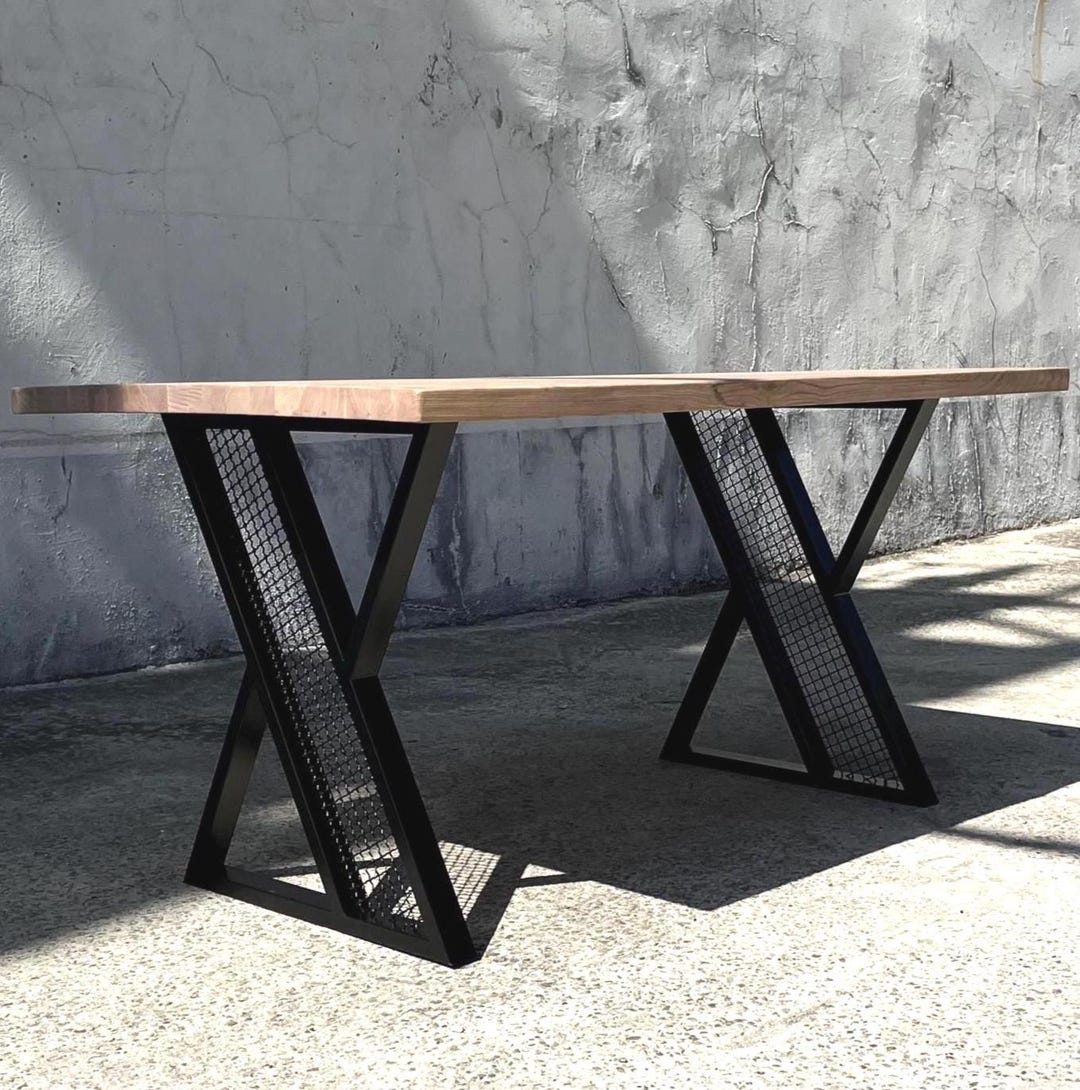 Industrial Steel X Legs, Black Metal Table Base With Mesh Insert for ...