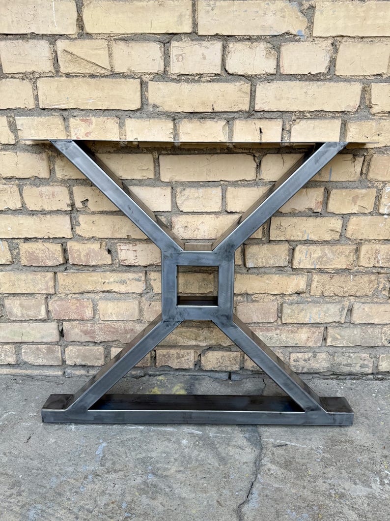 Clear Lacquered Steel Table Legs - Sculptural X Base, Industrial Metal ...