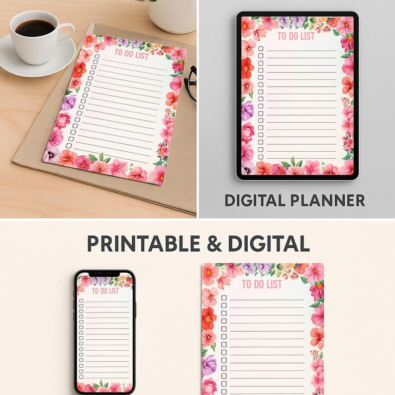 Floral To-do List Printable | Daily Planner Template | A4 PDF Download ...