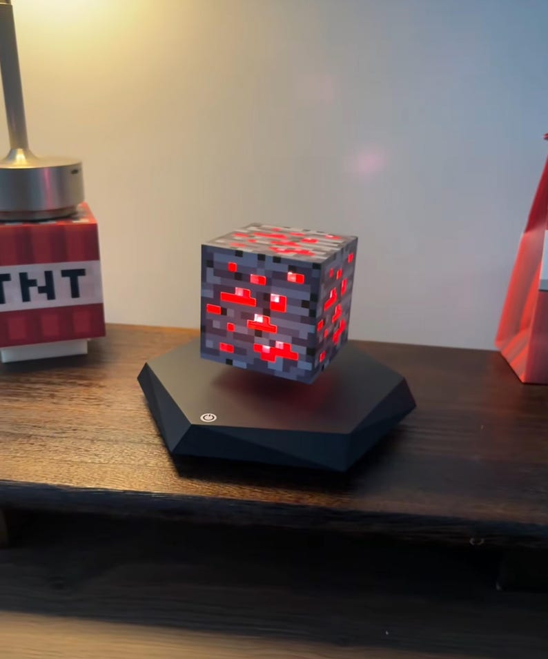 Magnetic Levitating Glowing Minecraft Inspired Cube | Gamer Desk Decor ...