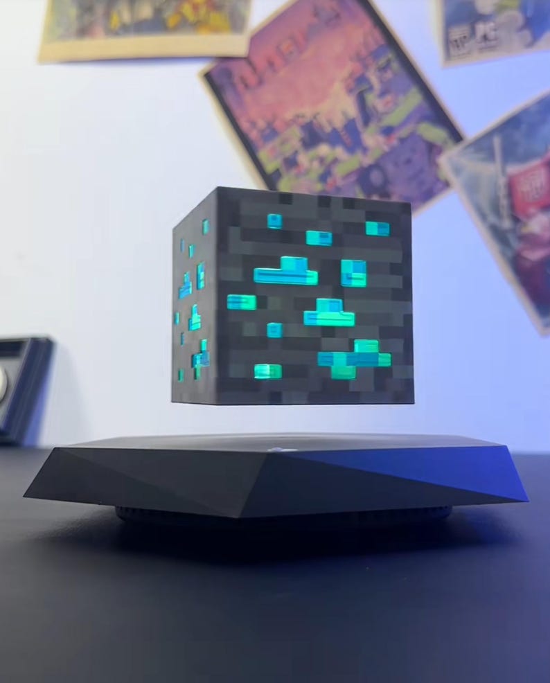 Magnetic Levitating Glowing Minecraft Inspired Cube | Gamer Desk Decor ...
