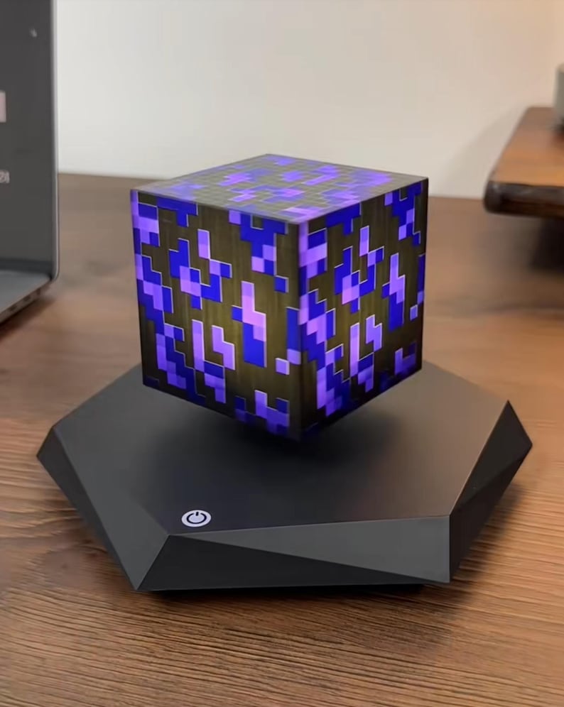 Magnetic Levitating Glowing Minecraft Inspired Cube | Gamer Desk Decor ...