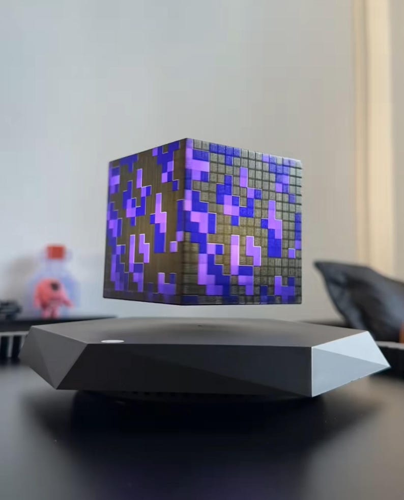 Magnetic Levitating Glowing Minecraft Inspired Cube | Gamer Desk Decor ...