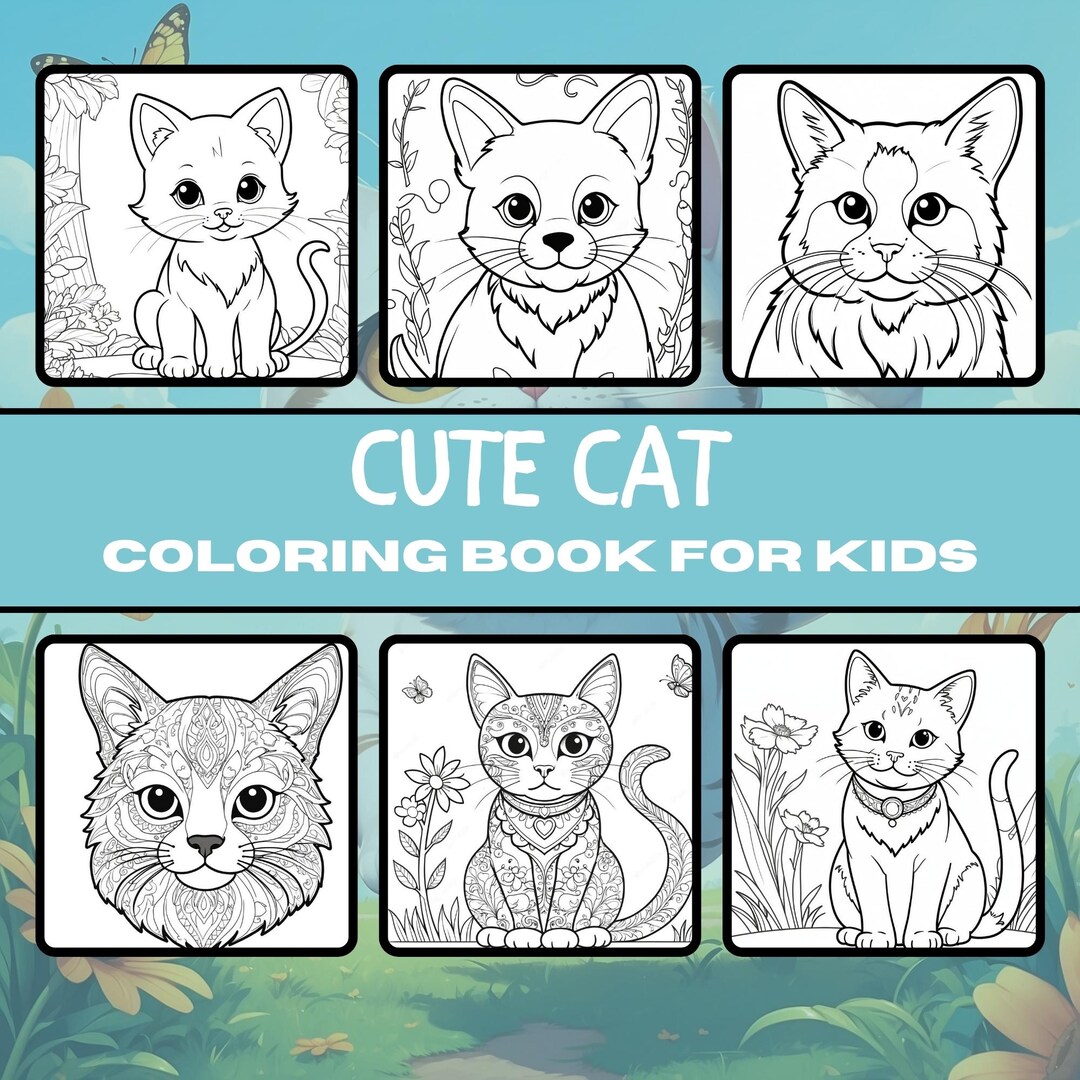 Bold and Easy Cute Cate Coloring Pages | 10 Pages Printable & Digital ...
