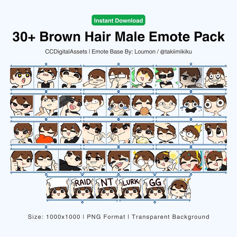 30+ Brown Hair Male Chibi Emotes | Streamer Pack (digital Download) - Etsy
