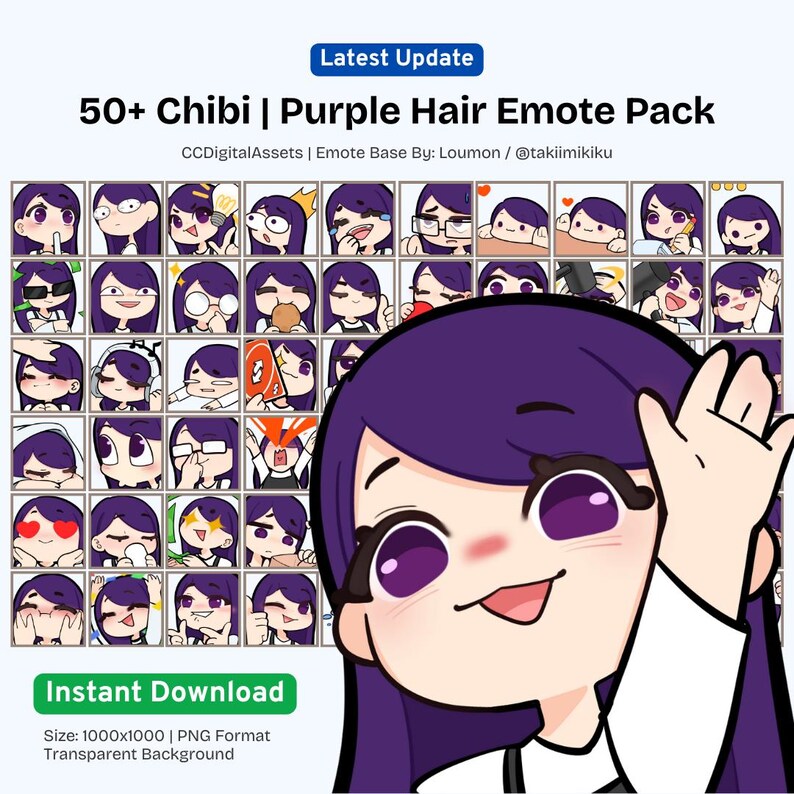 50+ Purple Hair Girl Emotes | Female Chibi Emote Set for Twitch ...