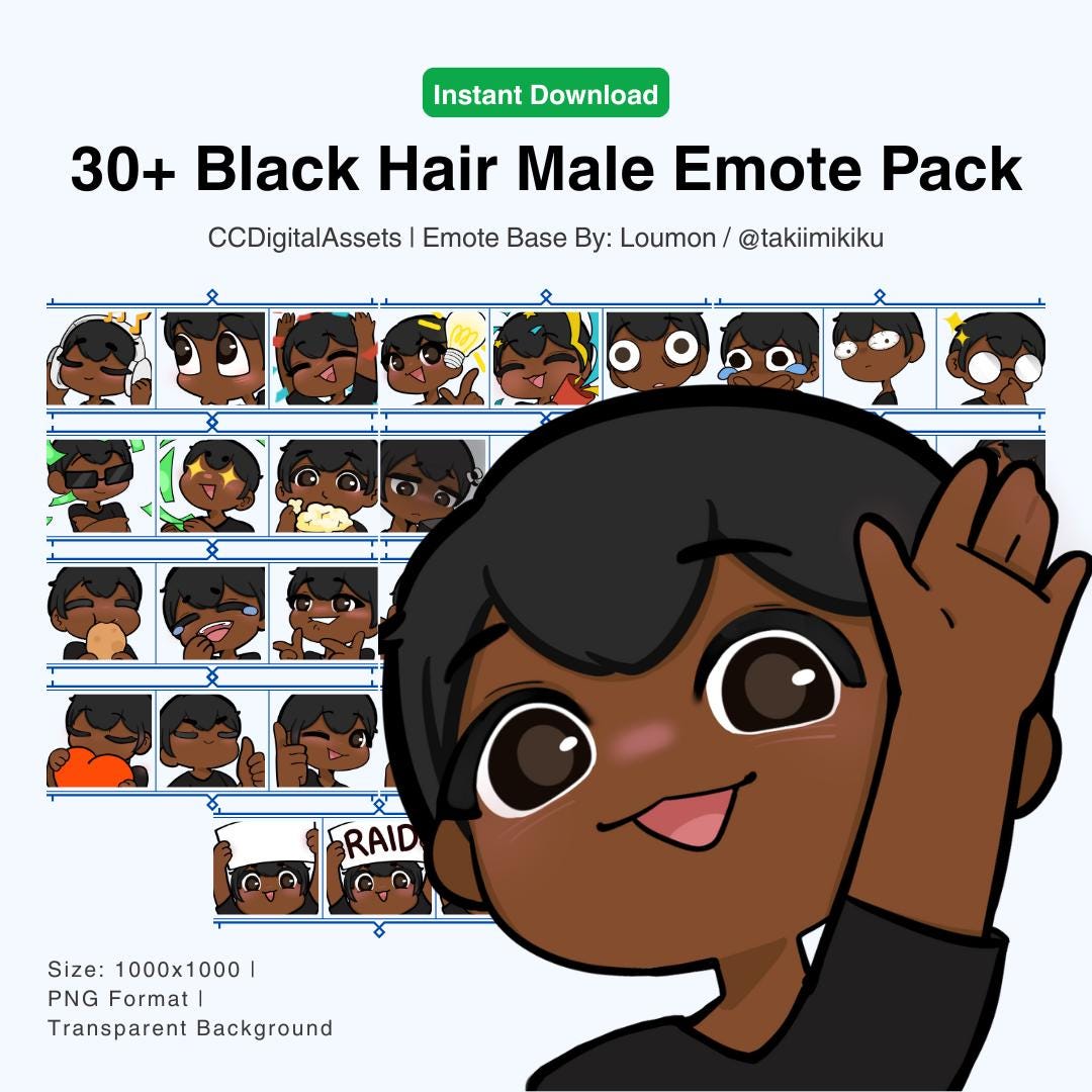 30+ Black Hair Male Chibi Emotes | Streamer Pack (digital Download) - Etsy